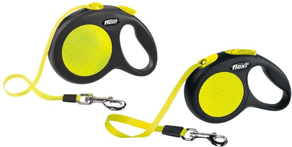 FLEXI Lesă retractabilă NEW NEON cu bandă, Negru – Maxi-Pet.ro